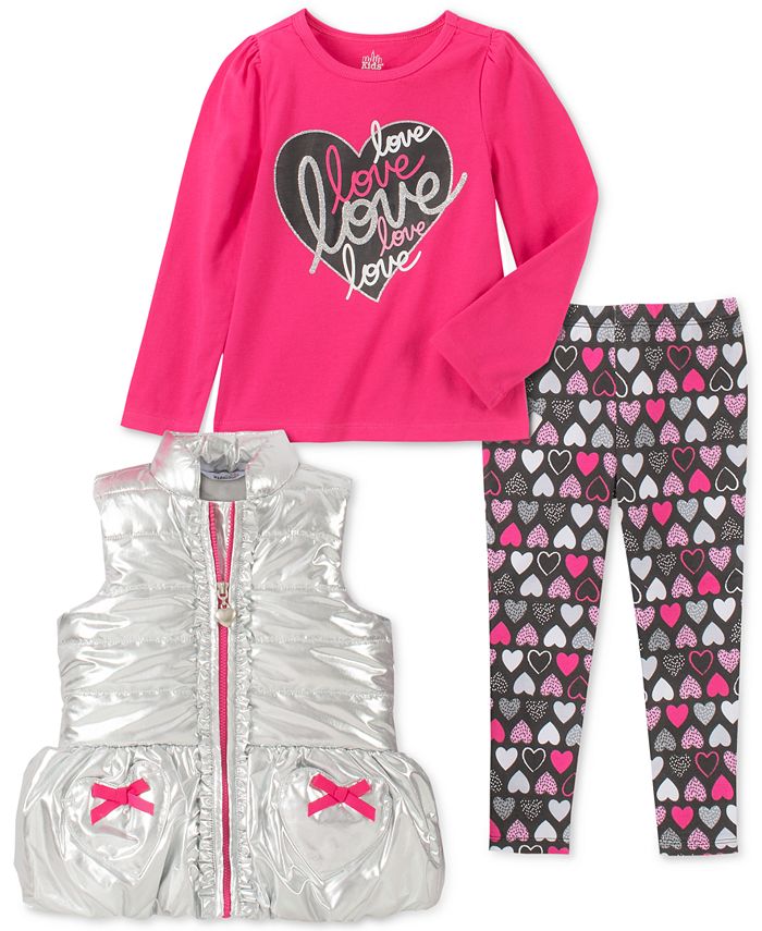 Kids Headquarters Little Girls 3-Pc. Metallic Vest, Love Top & Printed ...