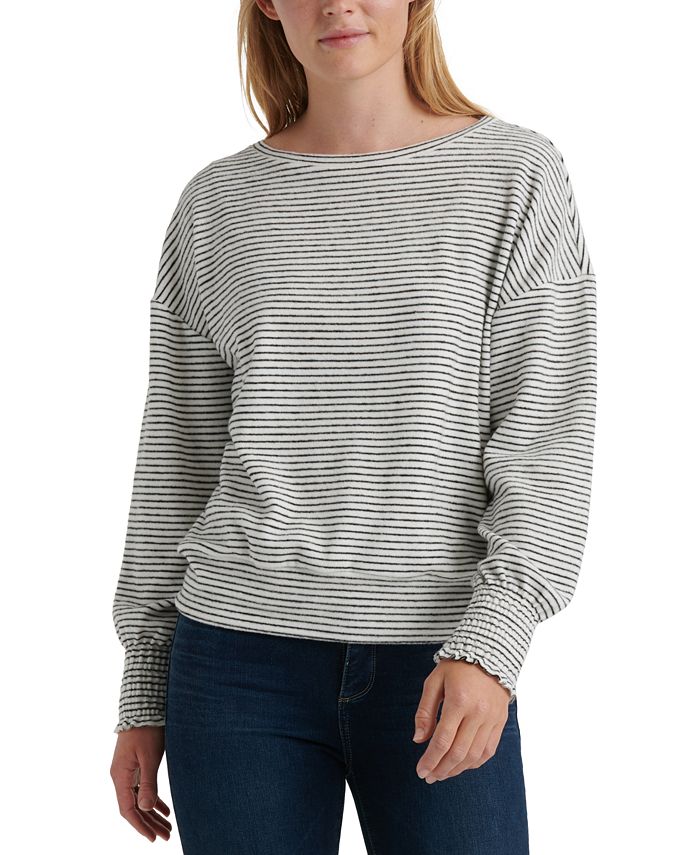 Lucky Brand Striped Smocked-Cuff Sweatshirt - Macy's