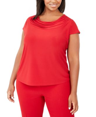 Kasper Plus Size Stretch Knit Short-Sleeve Cowl-Neck Top - Macy's