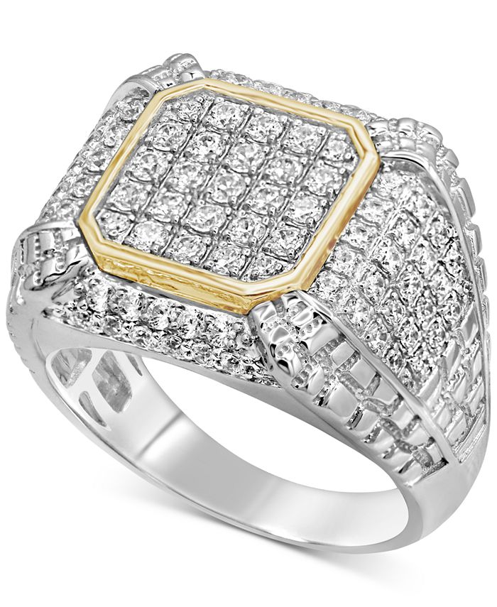 Macy's Men's Diamond Two-Tone Cluster Ring (1-1/2 ct. t.w.) in 10k Gold ...