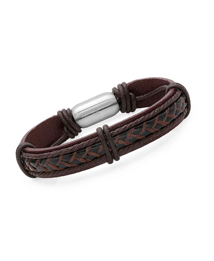 STEELTIME Men's Leather String Design Bracelet - Macy's