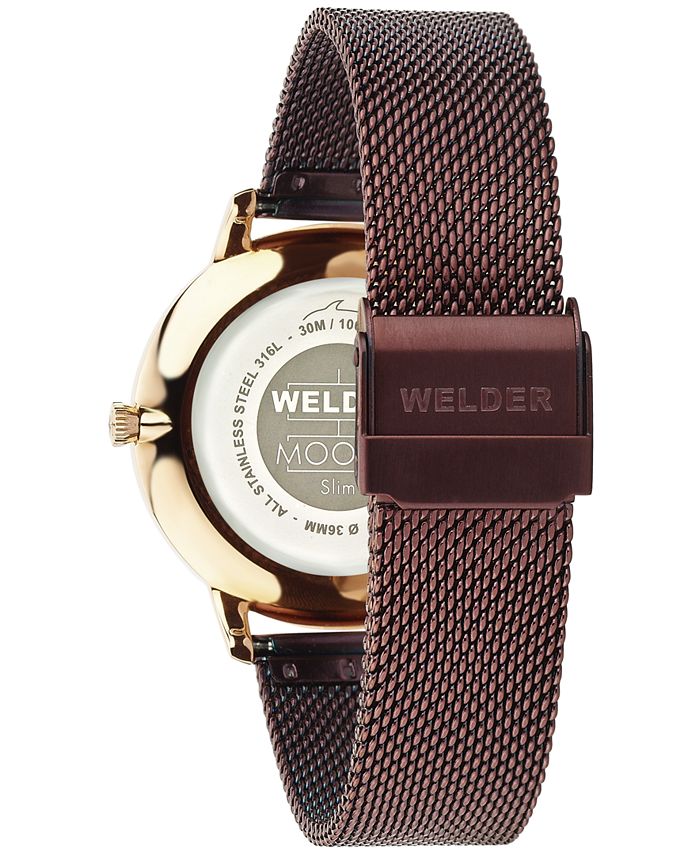 WELDER Women's Slim Burgundy Stainless Steel Mesh Bracelet Watch 36mm ...