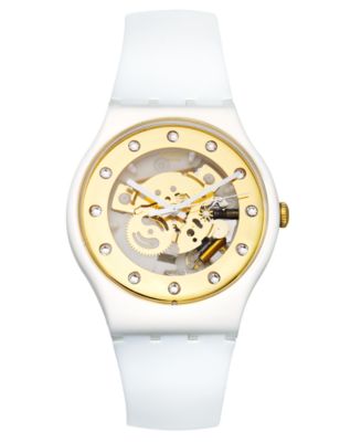 Swatch Watch, Unisex Swiss Sunray Glam White Silicone Strap 41mm ...