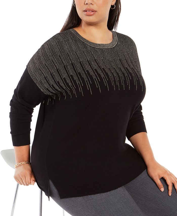 Alfani Plus Size Sparkle Shoulder Sweater, Created for Macy's - Macy's