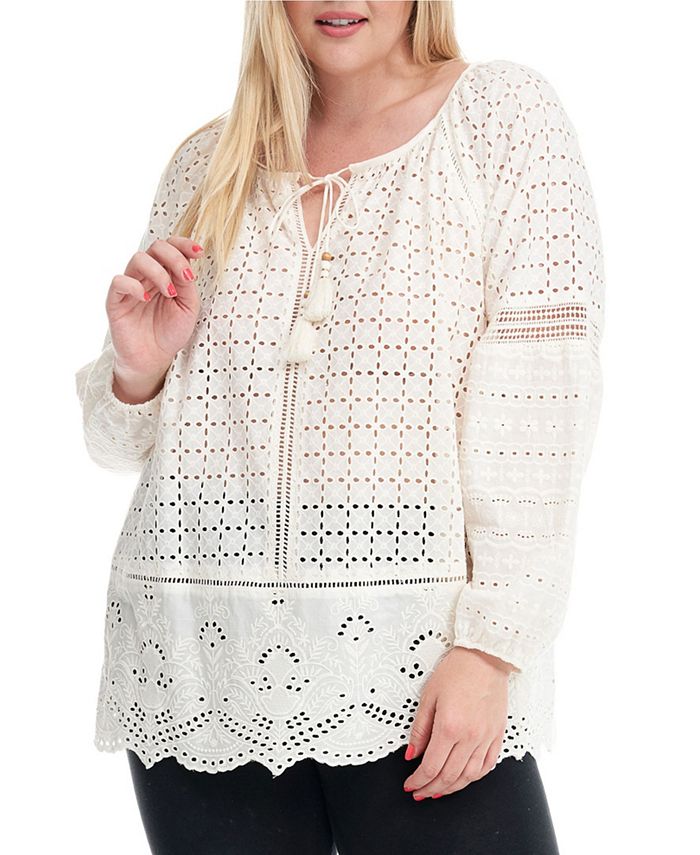 Fever Trendy Plus Size Eyelet Blouse - Macy's