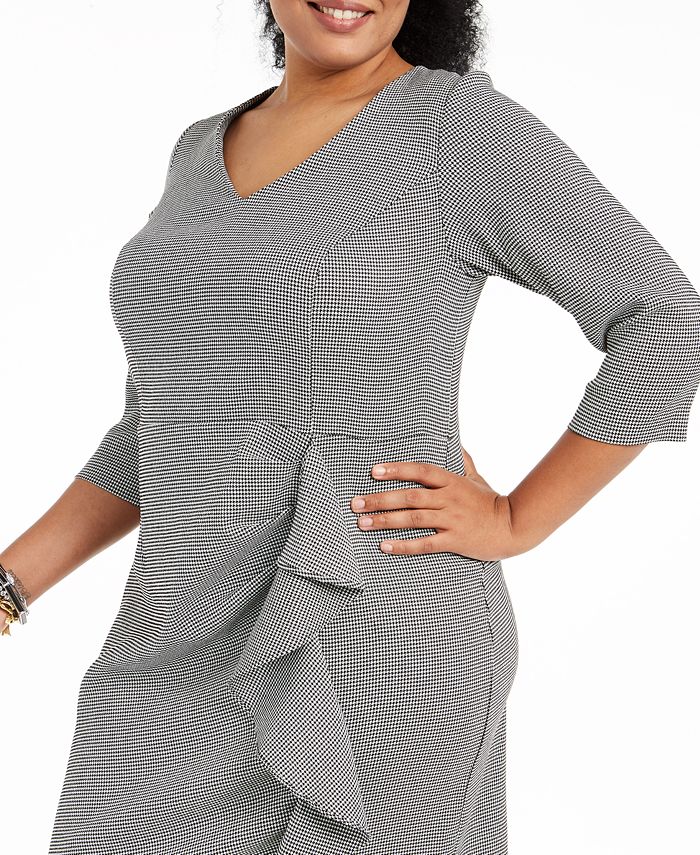 Betsey Johnson Trendy Plus Size Ruffled Houndstooth Sheath Dress - Macy's
