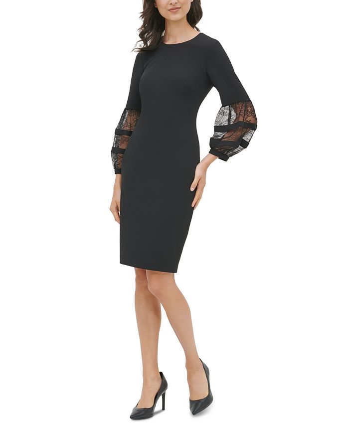 Calvin Klein Lace-Sleeve Dress - Macy's