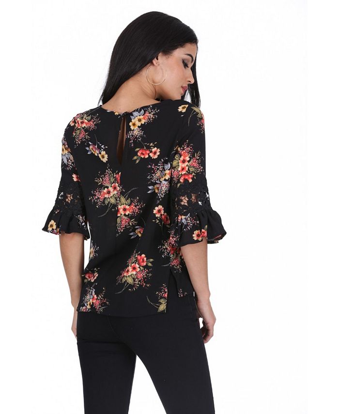 AX Paris Women's Floral Crochet Detail Top - Macy's
