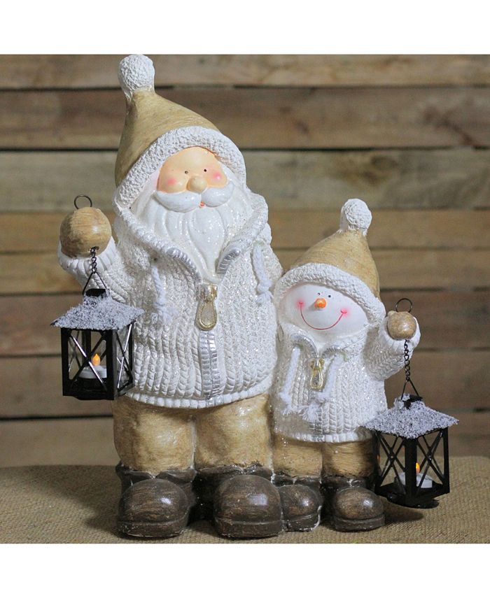 Northlight 18" Santa and Snowman with Lanterns Christmas Decoration ...