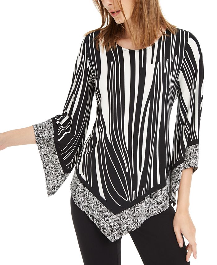 Alfani Mixed Print V-Hem Top, Created For Macy's - Macy's