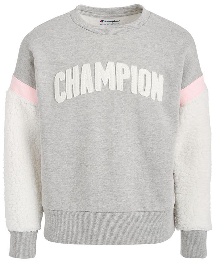 Champion Big Girls Logo-Print Sweatshirt With Faux-Sherpa Trim - Macy's