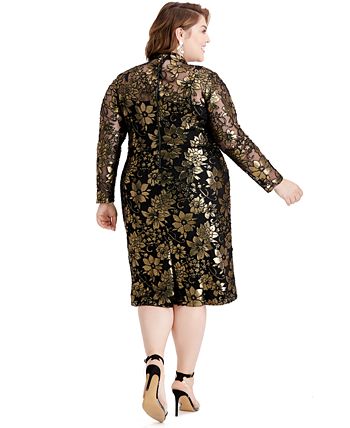 RACHEL Rachel Roy Trendy Plus Size Metallic Mock-Neck Dress - Macy's