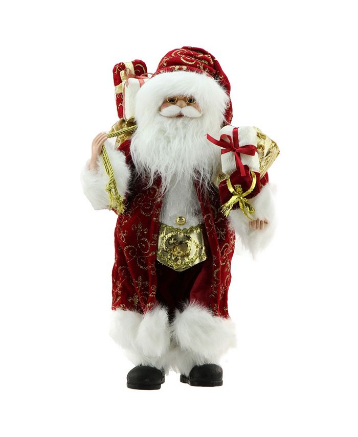 Northlight 16" Standing Santa Claus in Red and Gold Robe with Gifts ...