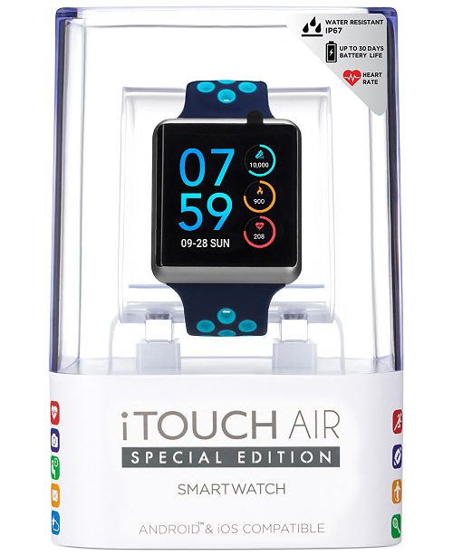 iTouch Unisex Air Navy & Turquoise Silicone Strap Touchscreen Smart ...
