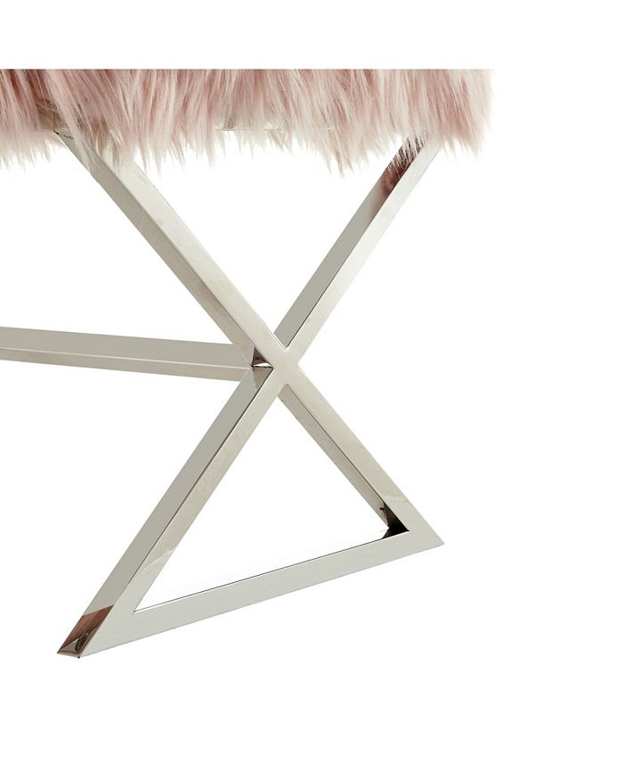 INSPIRED HOME Aurora Faux Fur Ottoman with Metal X-Leg Frame & Reviews ...