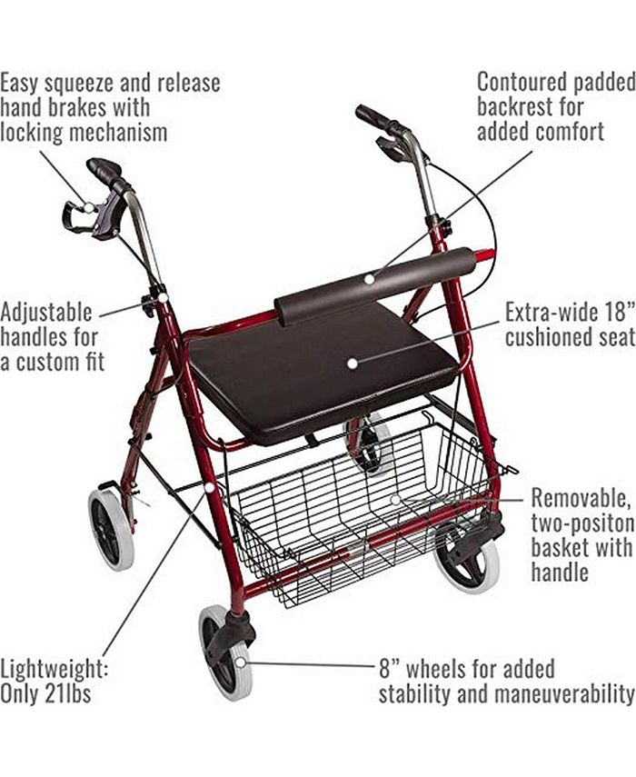 DMI Lightweight Extra-Wide Aluminum Rollator Walker with Seat - Macy's