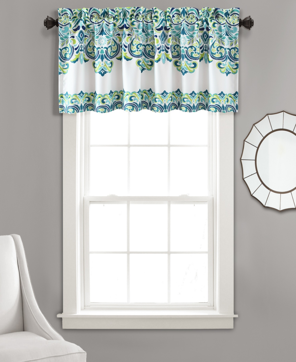 Click here for Clara 52 x 18 Bohemian Print Valance - Blue prices