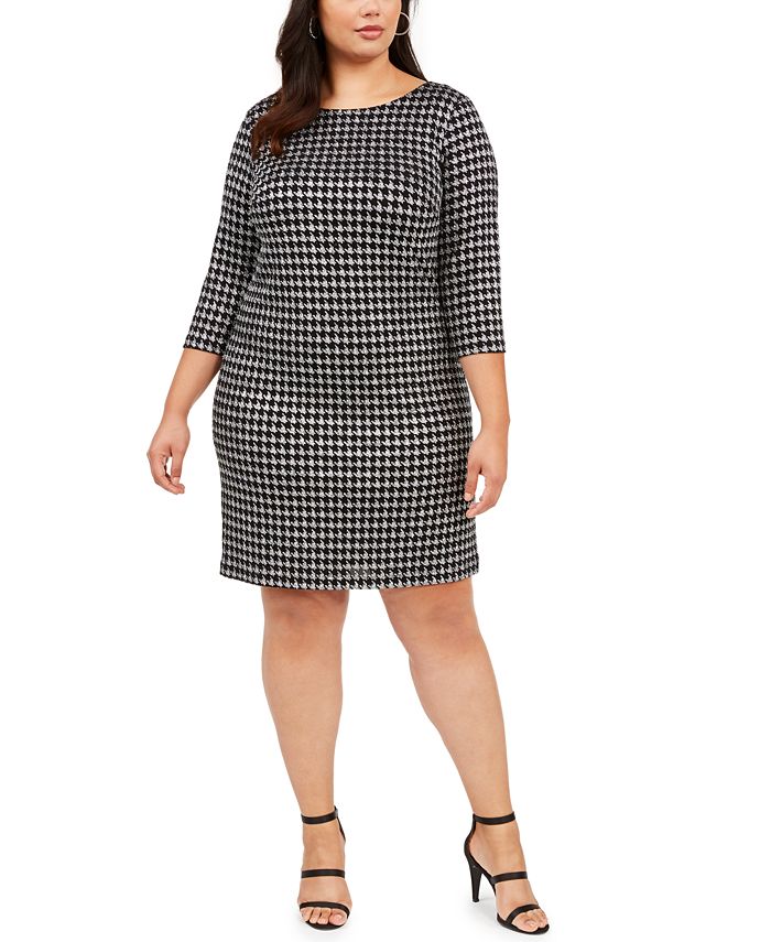 Jessica Howard Plus Size Houndstooth Sparkle Shift Dress - Macy's