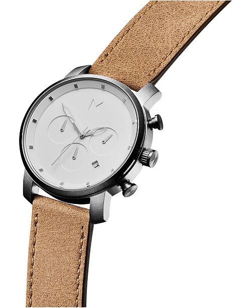 MVMT Men's Chronograph Chrono 40 Brown Leather Strap Watch 40mm ...