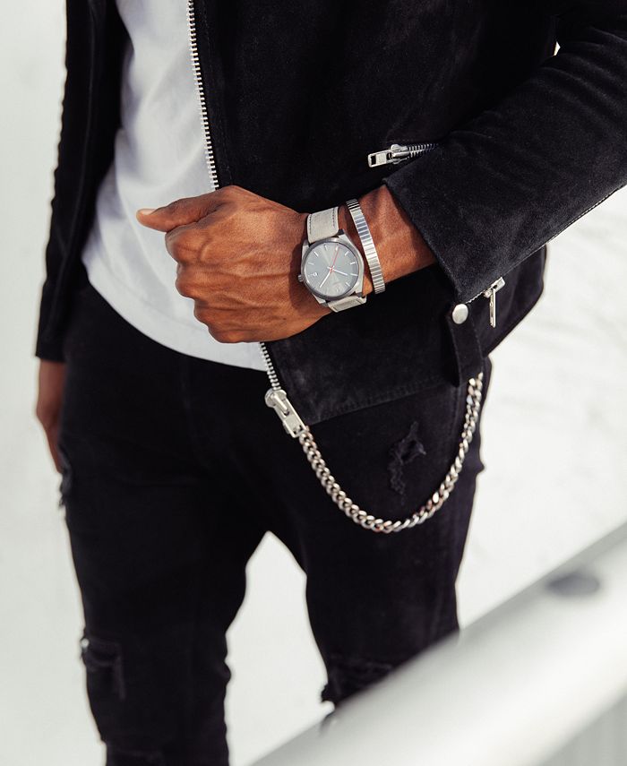 MVMT Men's Radium Element Gray Leather Strap Watch 43mm - Macy's