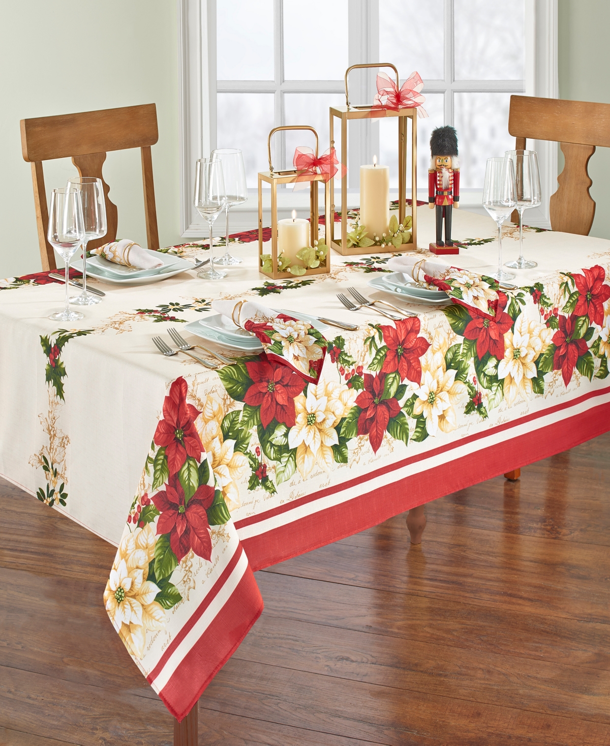 Click here for Elrene Red and White Poinsettias Tablecloth - 60 x... prices