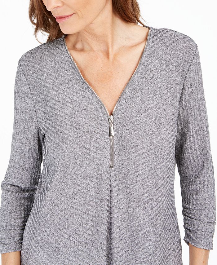 JM Collection Ribbed Zip-Detail Sweater, Created for Macy's - Macy's