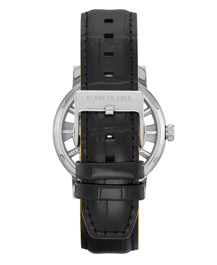 Kenneth Cole New York Men's Black Genuine Leather Strap Watch, 46mm ...