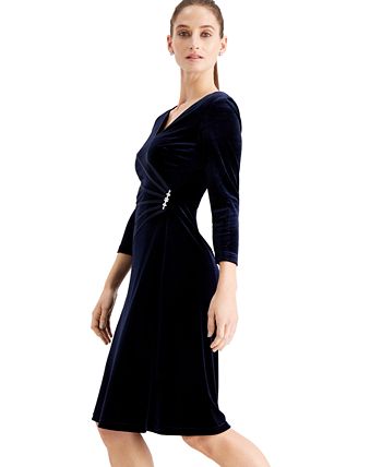Connected Velvet Rhinestone-Brooch Dress - Macy's