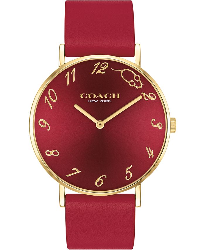 COACH Women's Perry Red Leather Strap Watch 36mm - Macy's