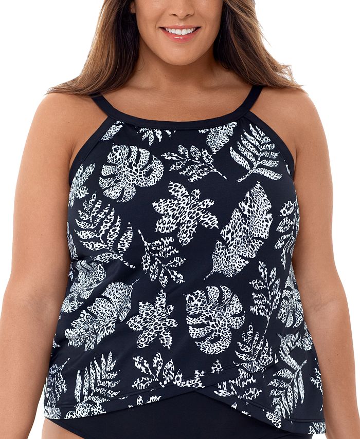 Swim Solutions Plus Size Spotted Leaves Printed Cross Over Underwire