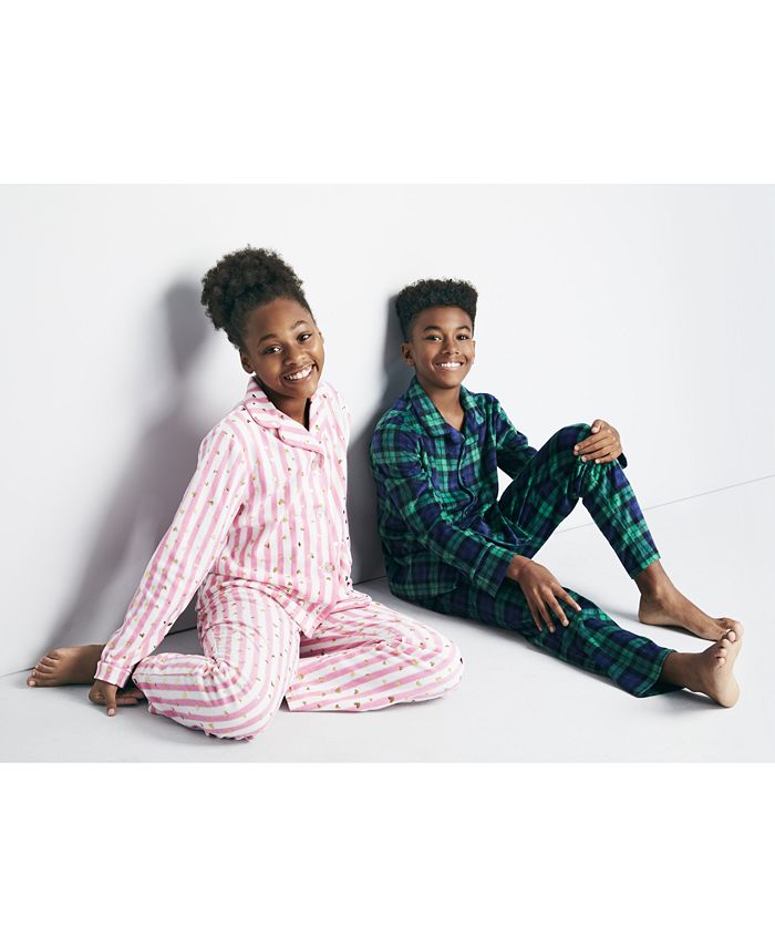 Max & Olivia Little & Big Girls 2-Pc. Heart-Print Striped Fleece Pajama ...