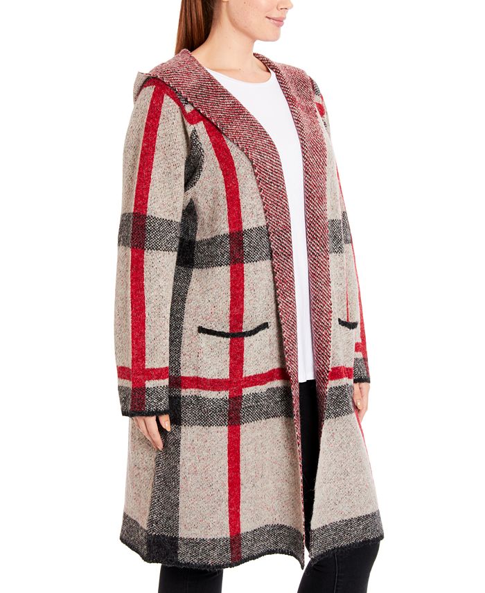 Joseph A Plus Size Plaid Hooded Coatigan - Macy's