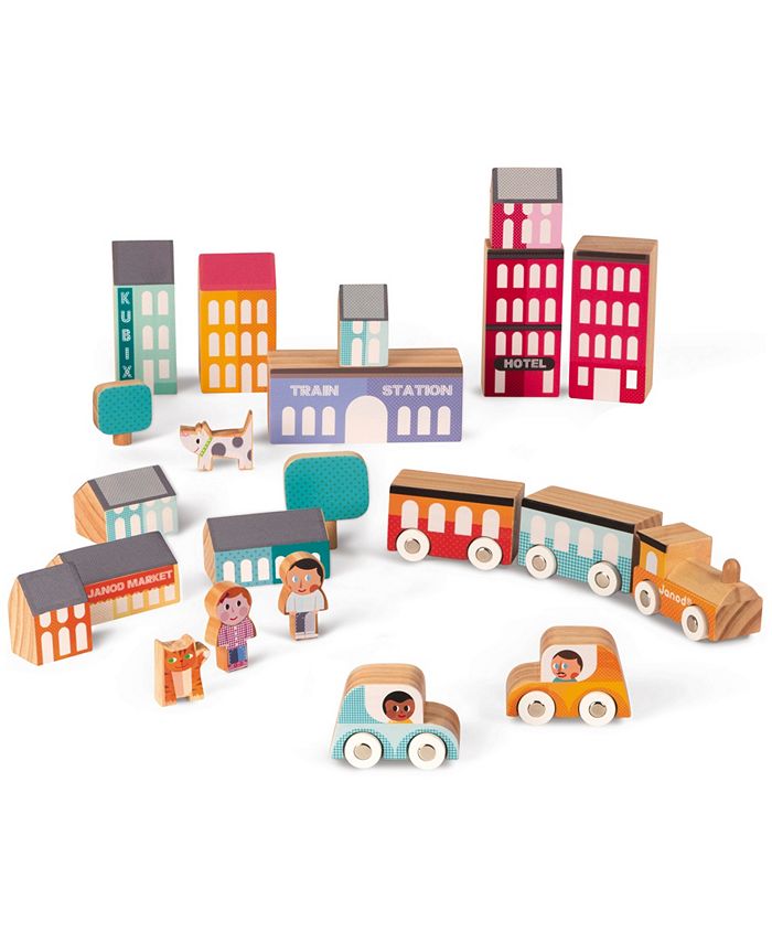 Janod Kubix - 22 City Pieces Wooden Building Set - Macy's