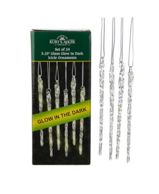 Kurt Adler 5.25-Inch Glass Glow-in-the-Dark Icicle Ornament Set of 24 - Macy's