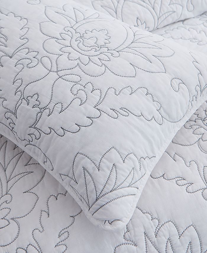 JANEEN HOME Angelina Filigree Diamond Contrast Embroidered Quilt 3-Pc ...