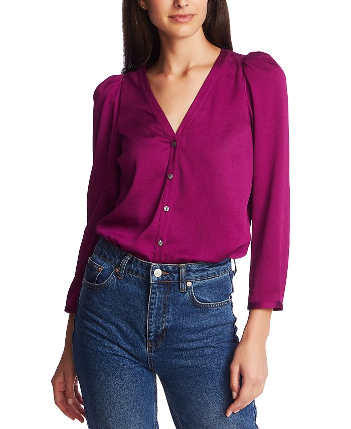 1.STATE 3/4-Sleeve Puffed-Shoulder Top - Macy's