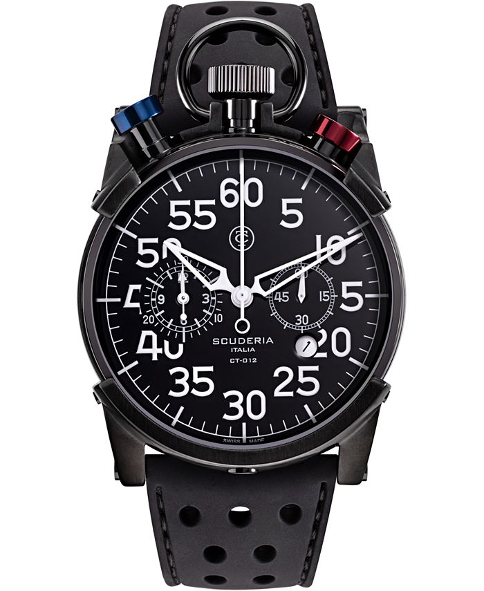 CT Scuderia Men's Swiss Chronograph Corsa Black Leather Strap Watch ...