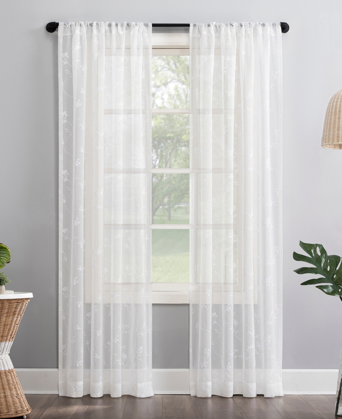 Click here for Delia Embroidered Floral Sheer Rod Pocket Curtain... prices
