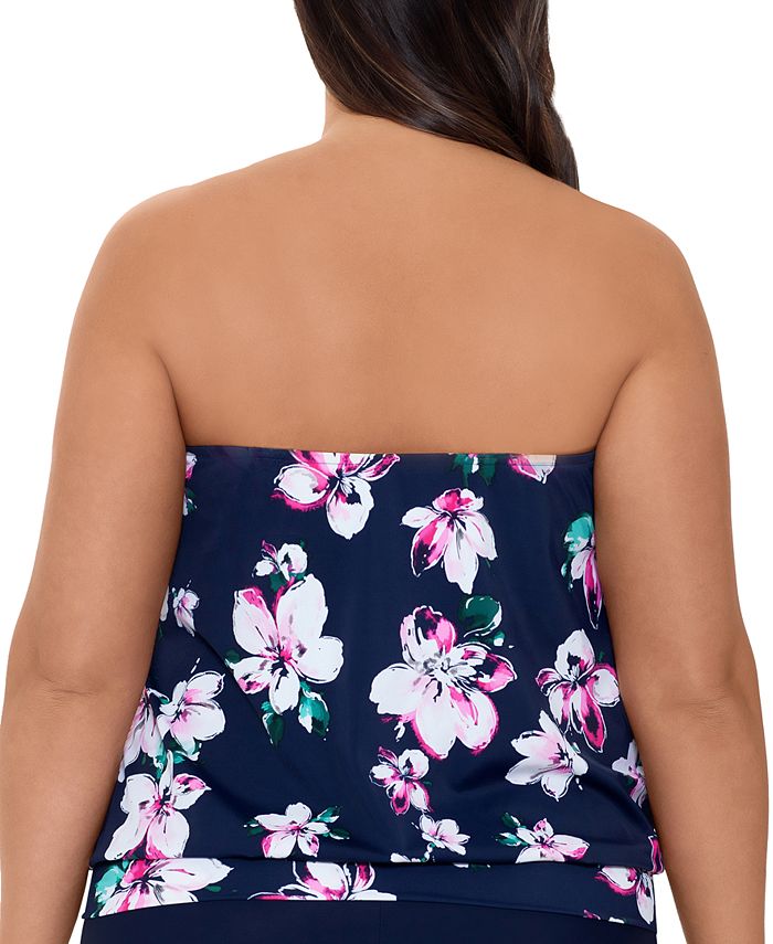 Swim Solutions Plus Size Floral Printed Blouson Ruffled Tankini Top ...