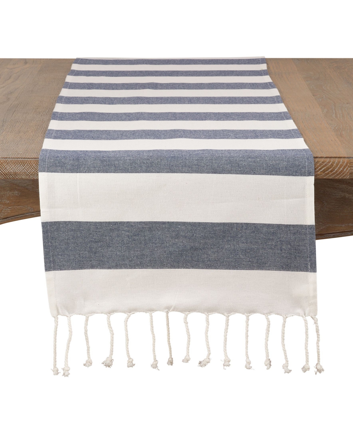 Click here for Saro Lifestyle Cotton Striped Tassel Runner - Navy... prices