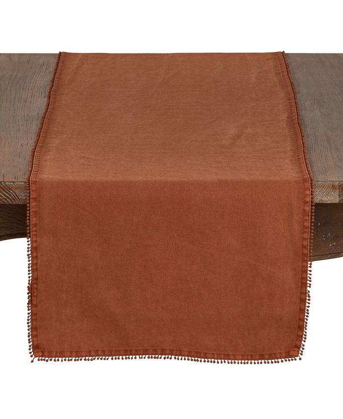 Saro Lifestyle Pom Pom Design Linen Dining Room Table Runner - Macy's