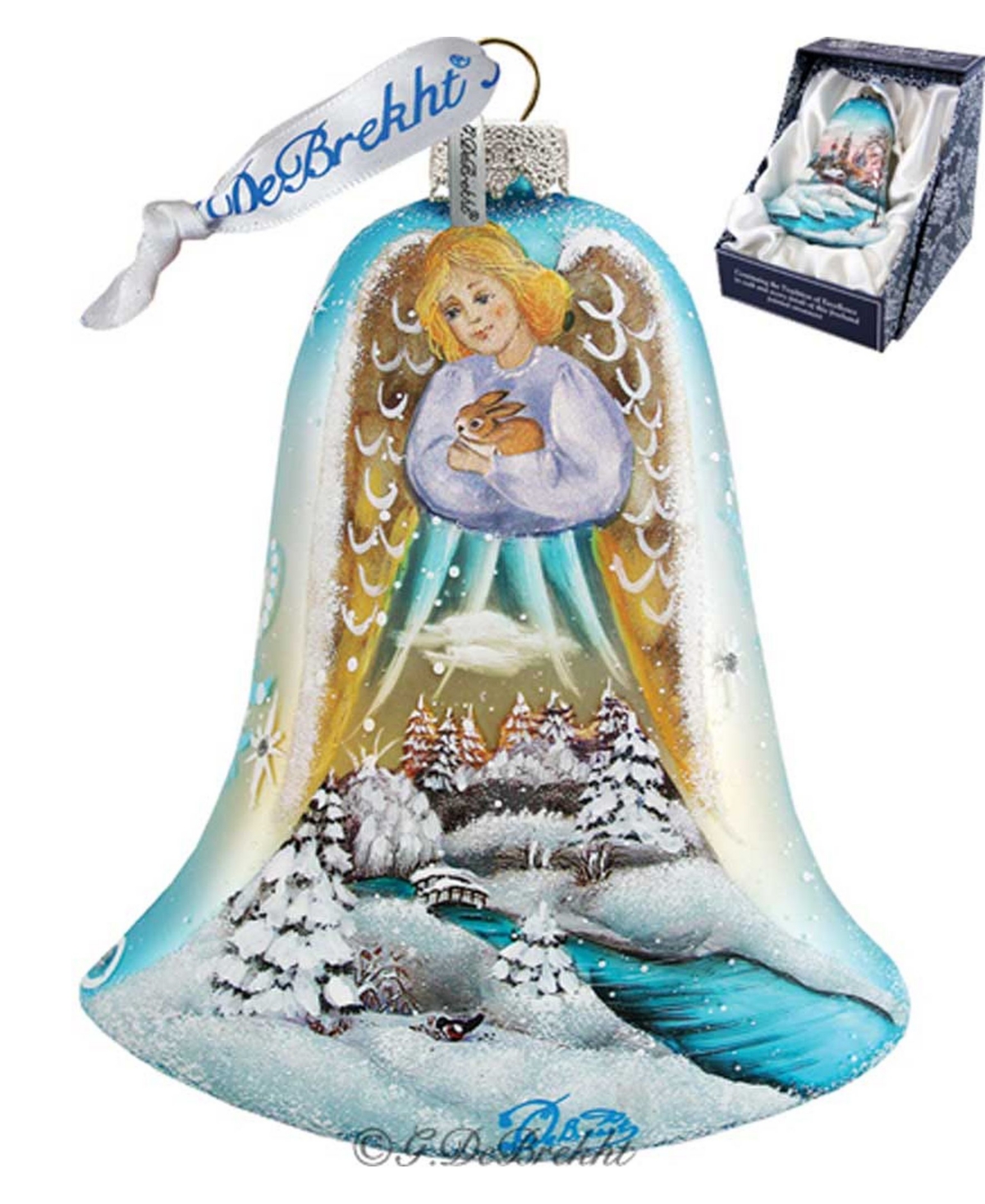 Click here for G.DeBrekht Angel Bell with Bunny Glass Ornament -... prices