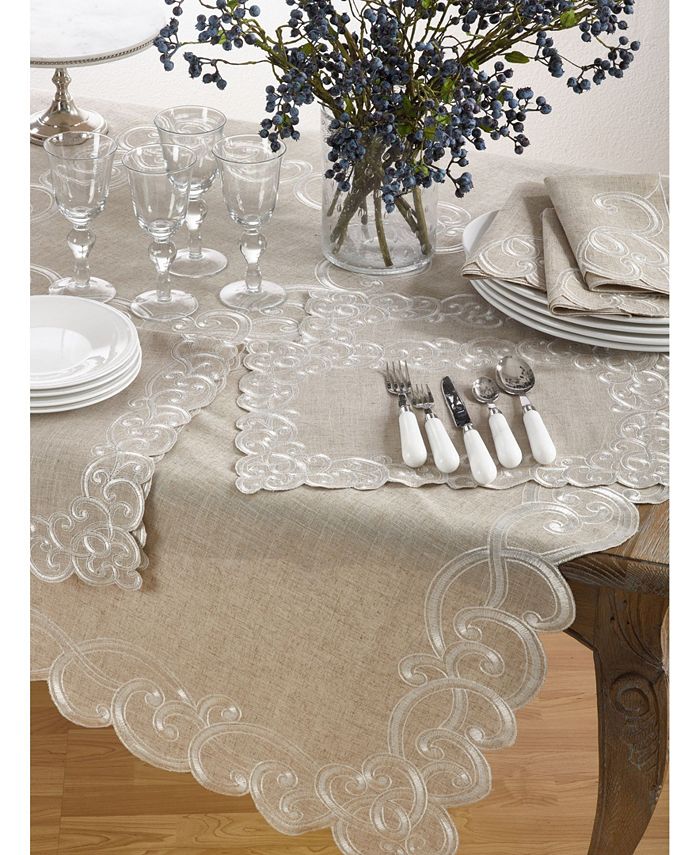Saro Lifestyle Embroidered Design Linen Blend Table Runner - Macy's