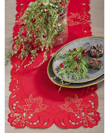 Saro Lifestyle Embroidered Angel Cherub Design Christmas Table Runner ...
