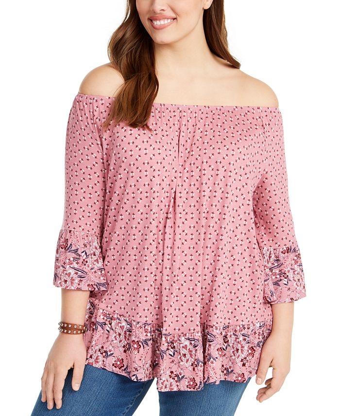 Style & Co Plus Size Printed Ruffled Off-The-Shoulder Top, Created for ...