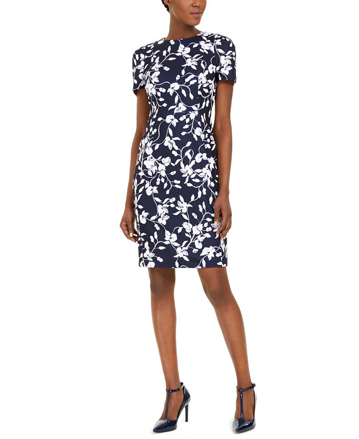 Calvin Klein Printed Scuba-Crepe Sheath Dress - Macy's