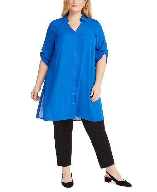 Alfani Plus Size Roll-Tab Tunic Shirt, Created for Macy's & Reviews ...