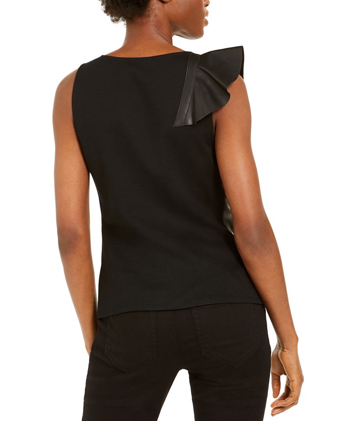 INC International Concepts INC Ruffled Faux-Leather Top, Created for ...