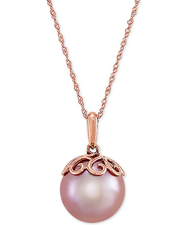 Honora Cultured Pink Ming Pearl (12mm) & Diamond Accent 18" Pendant ...