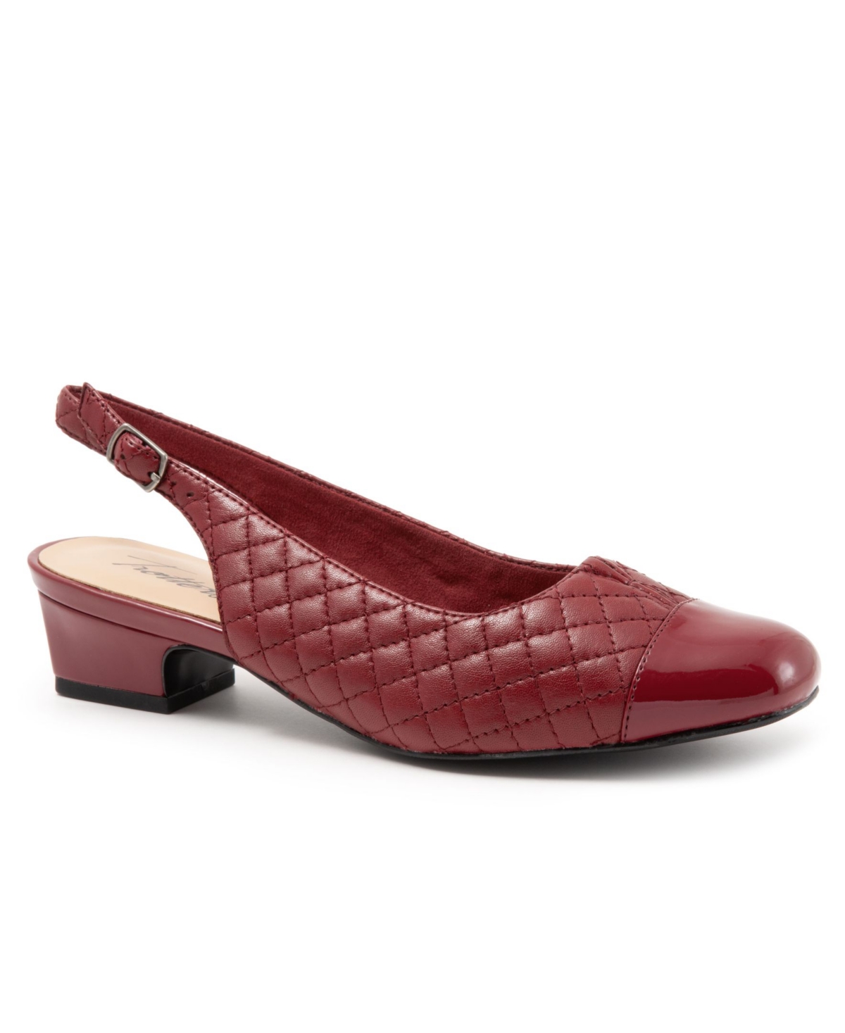 Click here for Trotters Dea Pump - Dark red quilted embossed prices